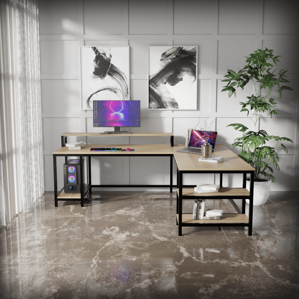 Archice Computer Table With Open Storage By Riyan Luxiwood.