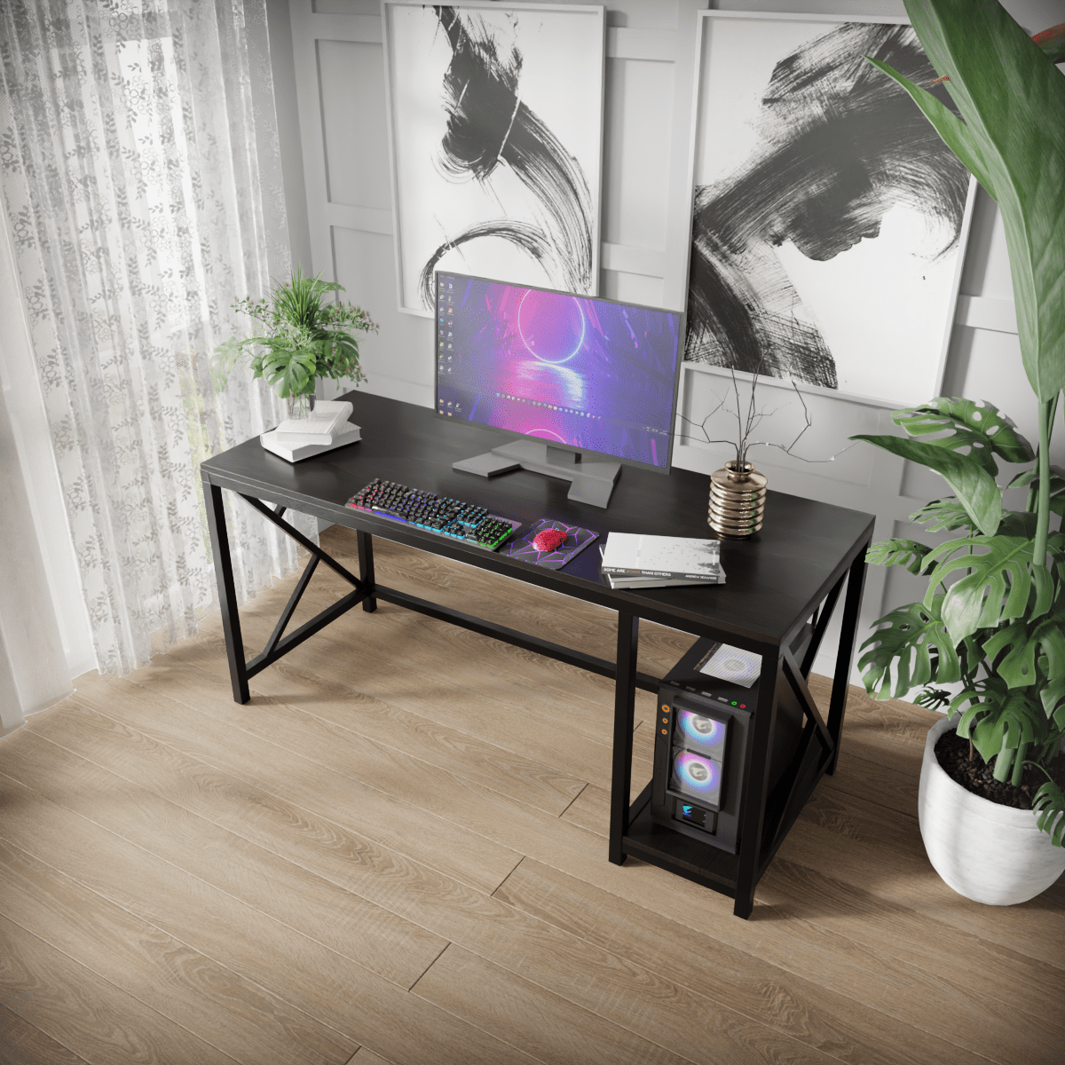 Patrick Computer Table With Open Storage By Riyan Luxiwood.
