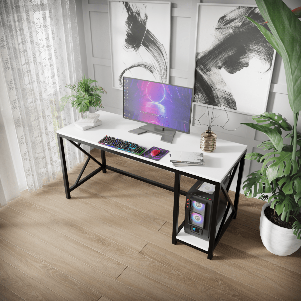 Patrick Computer Table With Open Storage By Riyan Luxiwood.