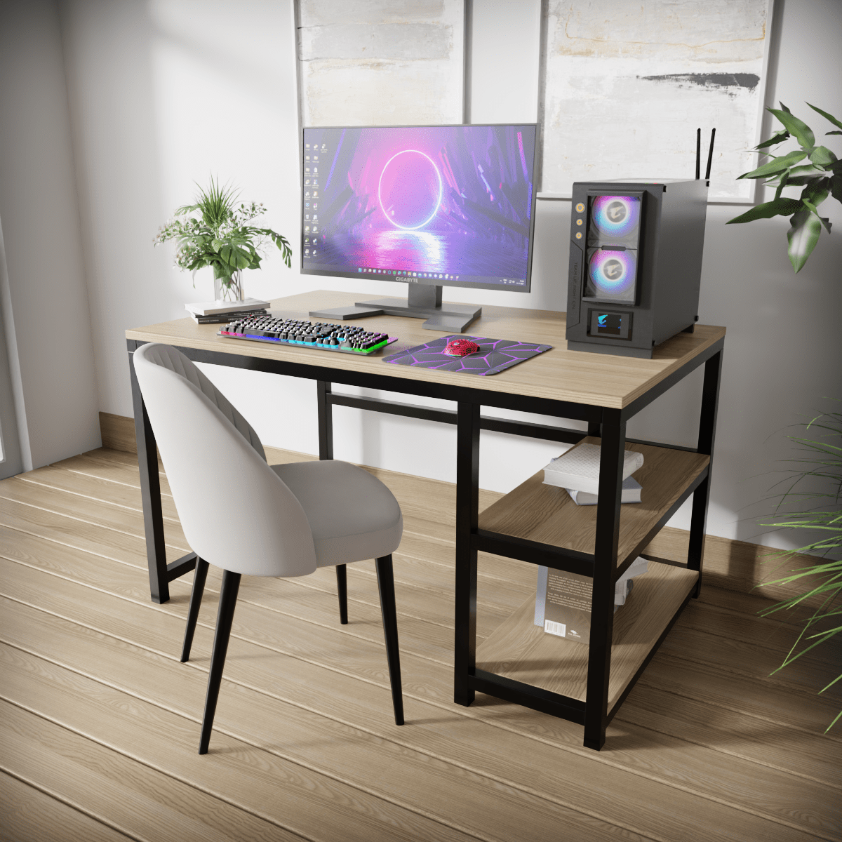 Carter Computer Table With Open Storage By Riyan Luxiwood.